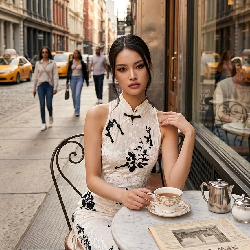 The Ink-Stained Velvet Cheongsam dress – Sovellea