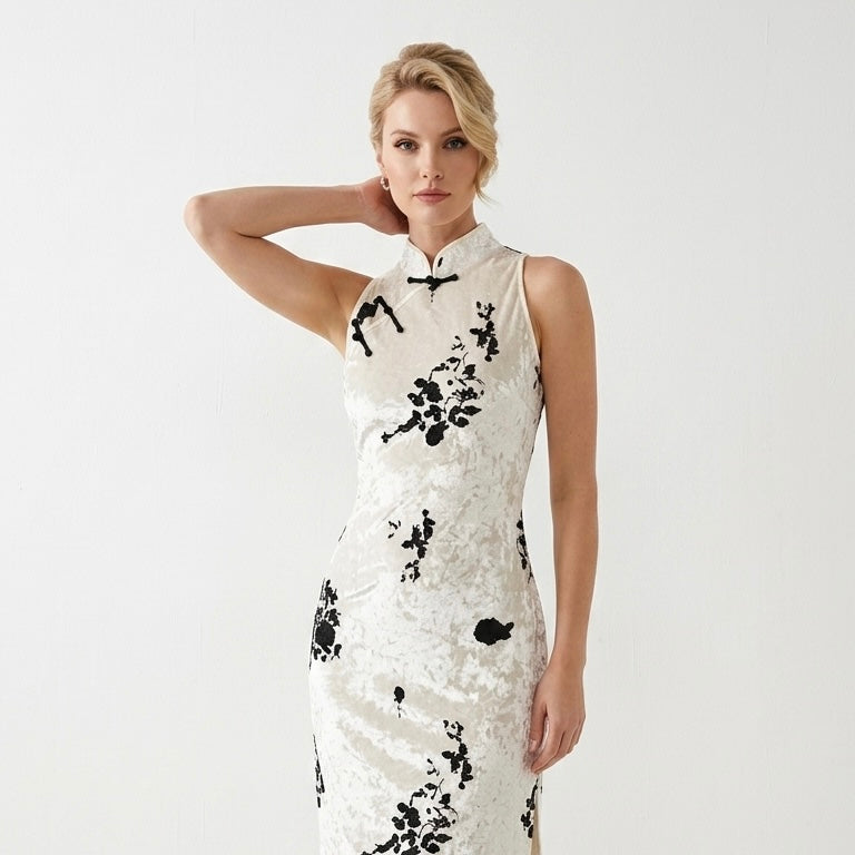 The Ink-Stained Velvet Cheongsam dress – Sovellea